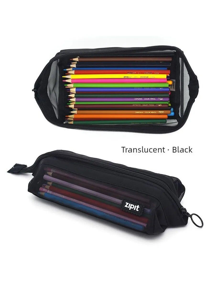 Пенал Zipit-Большая вместимость, сетка-прозрачный черный