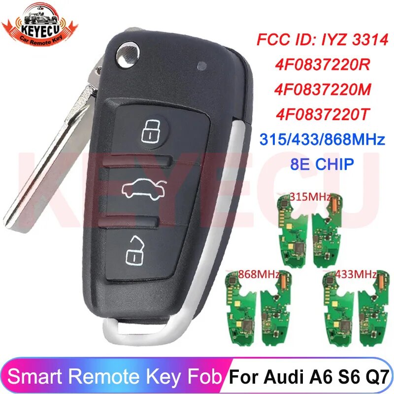 KEYECU Дистанционный ключ Audi A6 S6 Q7 2004-2015, 433MHz, 2 Pieces