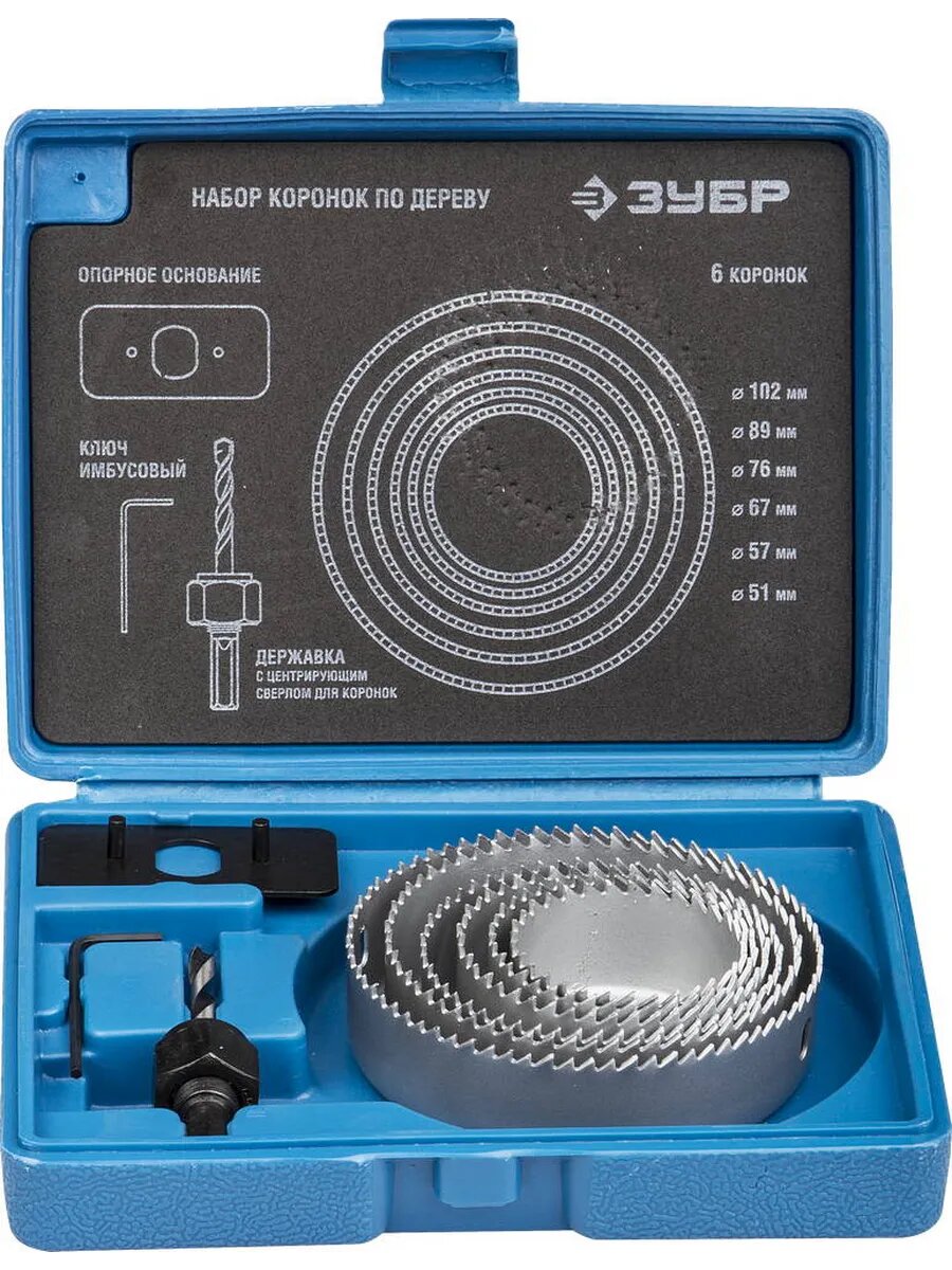 6 коронок, 51-102 мм, набор коронок по дереву (2955-H08)