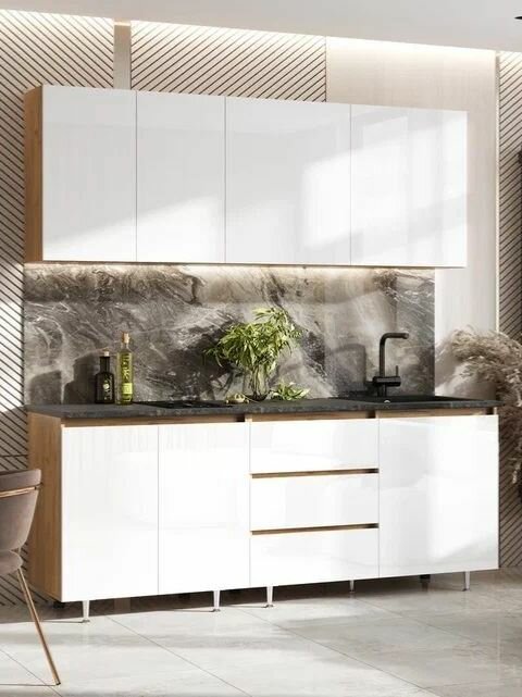 Кухонный гарнитур Челси 2м ЛДСП белый глянец/дуб крафт к2 МИФ