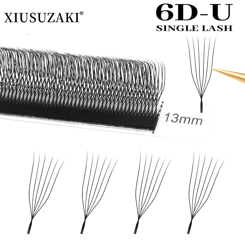 Накладные ресницы XIUSUZAKI 6D-U, C изгиб, смесь длина, U 6DW цвет