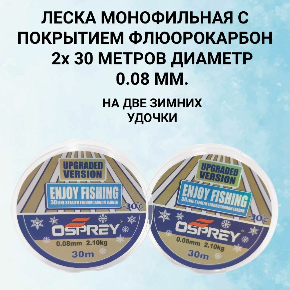 Леска зимняя монофильная 0.08 мм. 30 м 2шт.