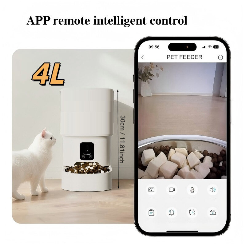 Автоматическая кормушка для животных с камерой, 4 литра, белая