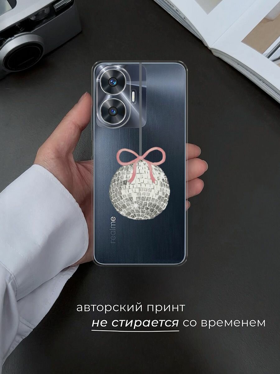 Чехол на Realme C55 / Реалми C55 с принтом Новогодний диско шар, прозрачный — фото 1