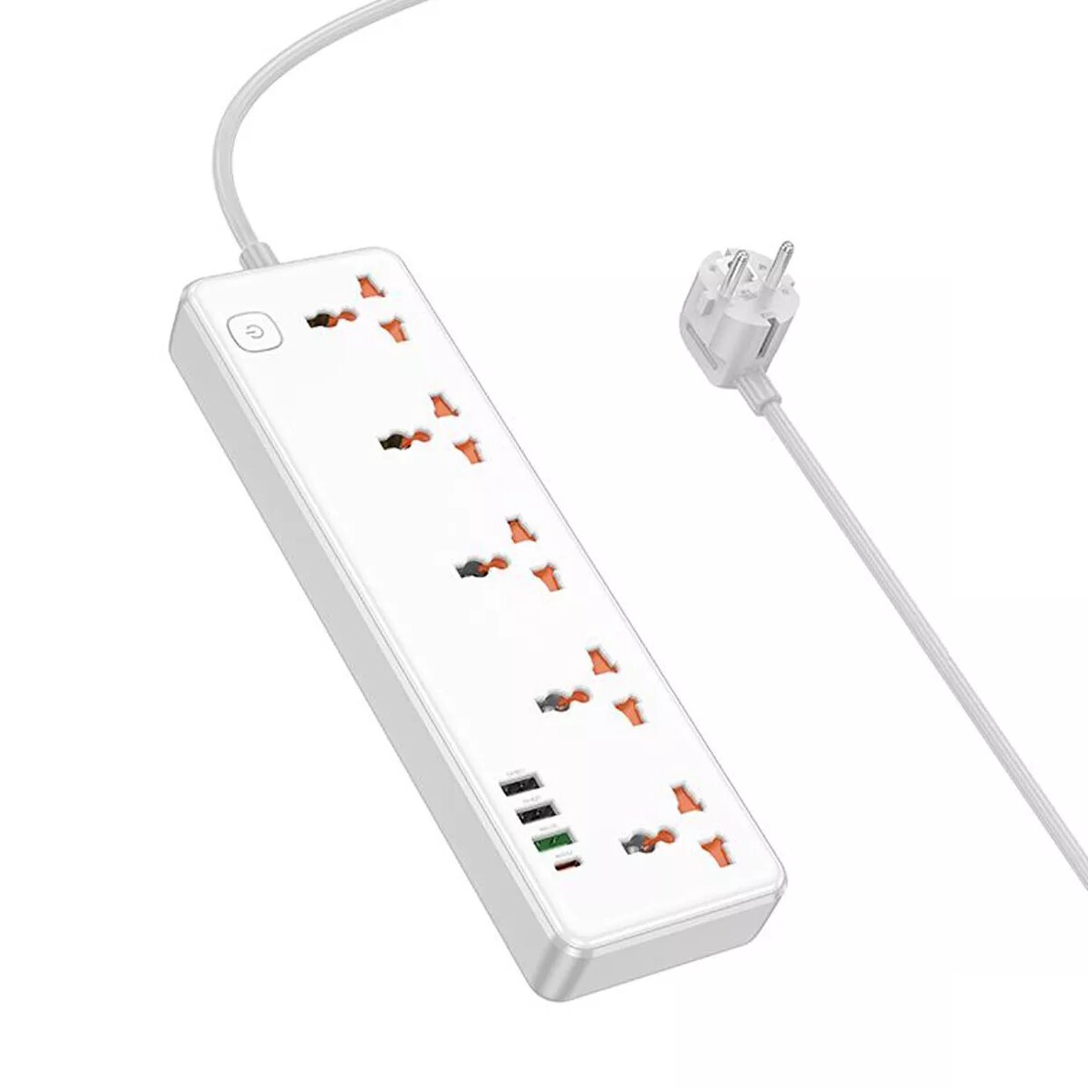Сетевой фильтр Hoco AC14A 5 гнезд + USB Type-C PD30W + 3 USB 18W 1.5м 2,5кВт белый