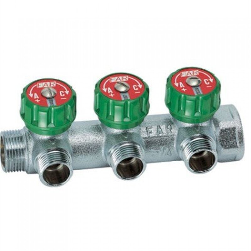 Far Регулирующий проходной коллектор FAR ВР-НР 1"х3/4" с 3 отводами FK 3822 134 TP (ФАР)