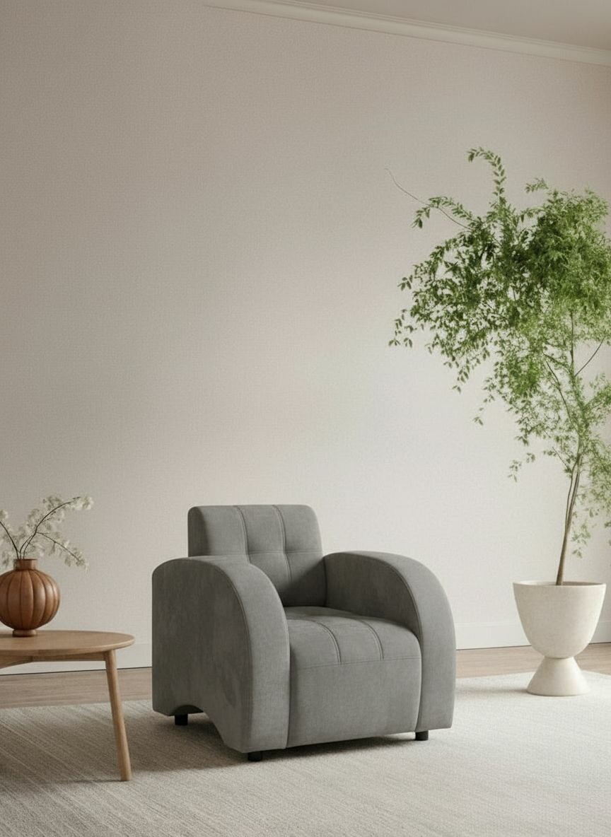 Кресло Вега с подлокотниками серый велюр в офис, дом, салон красоты, прихожую, гостиную, зону ожидания.