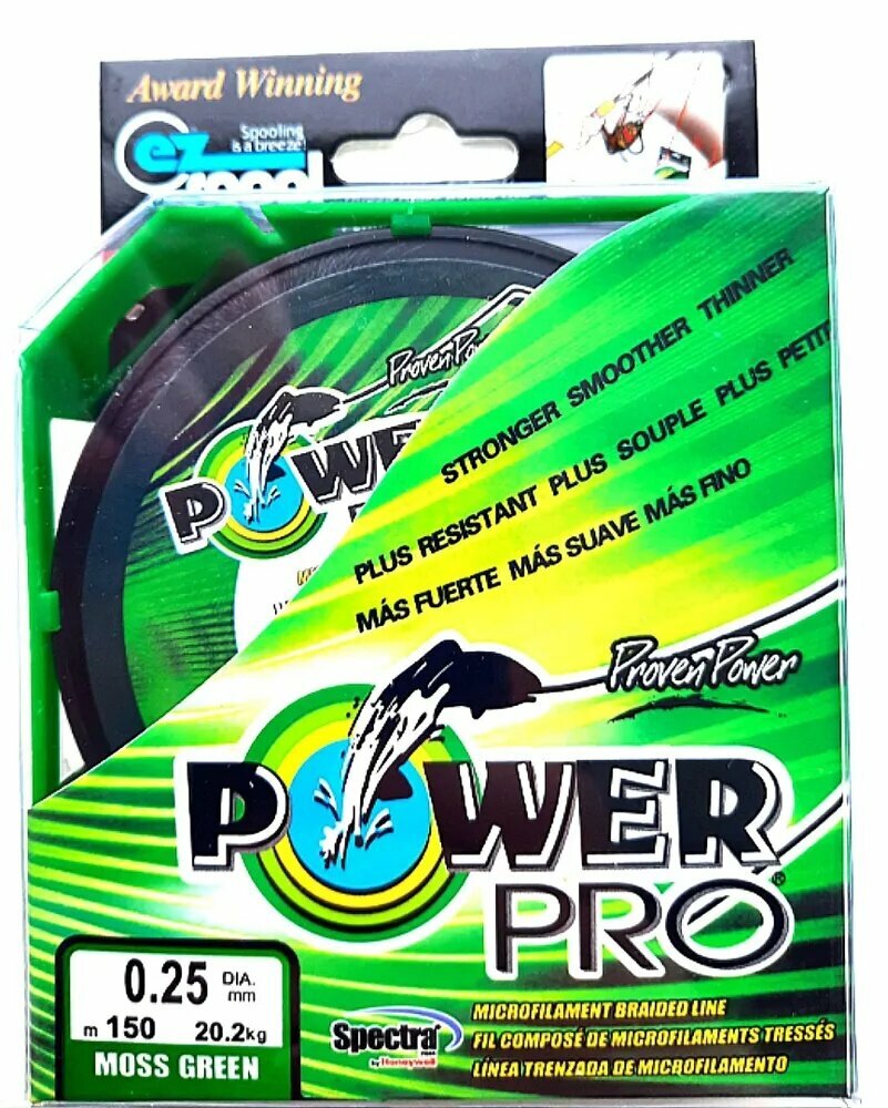 Шнур плетеный POWER PRO 150 м 0,25мм 20.2 кг. moss green. Леска плетенка для джига / Для щуки и судака / Шнур для спиннинга и фидера