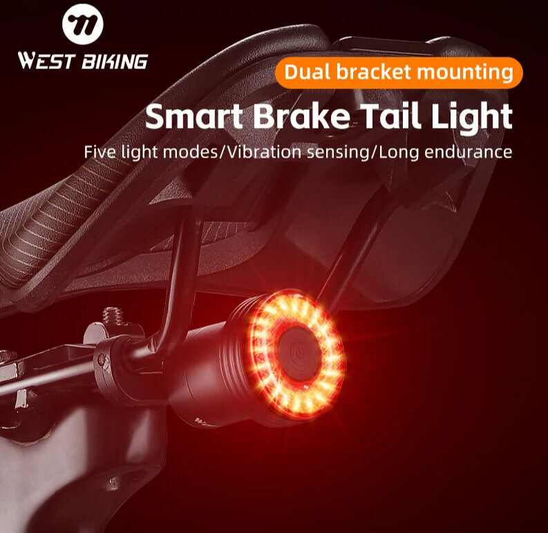 Фонарь велосипедный West Biking "Smart Sensor", водонепроницаемый, зарядка через USB-C