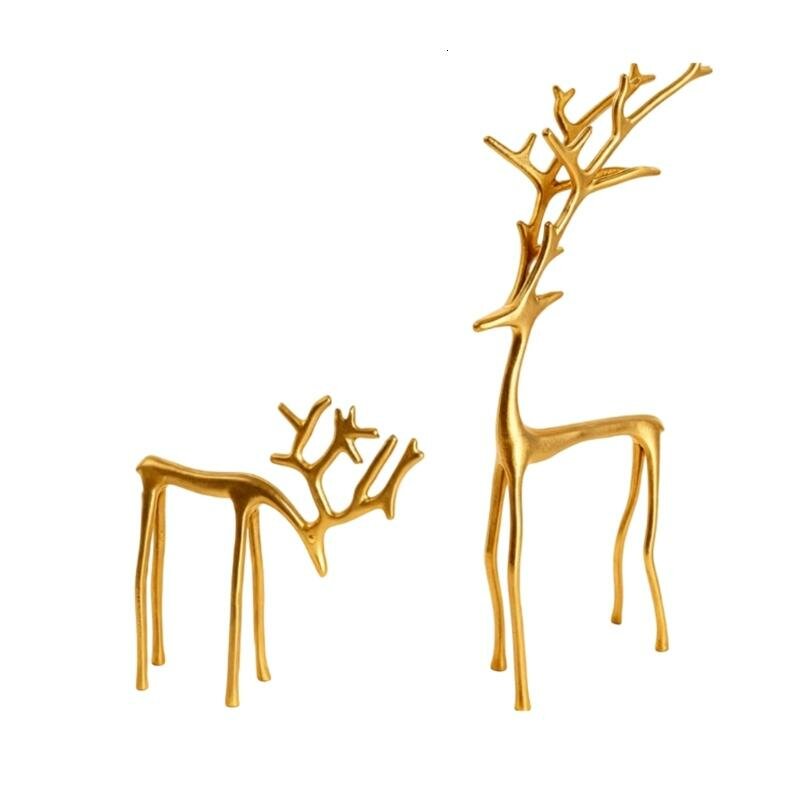 Elegant Golden Reindeer Ornament Metal Christmas Art Sculpture Home Accent