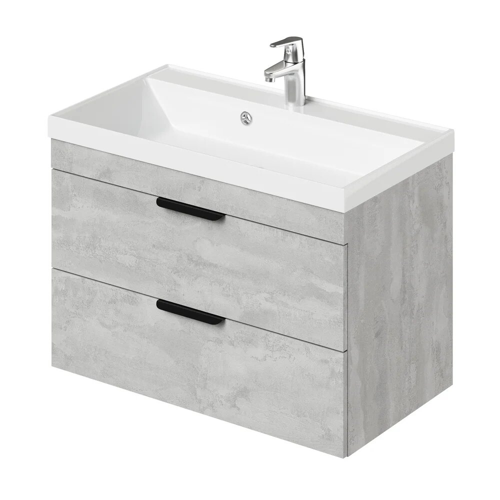 Тумба с раковиной IKA Alta 80 подвесная, 80 см, серая, из ЛДСП, с ящиками, раковина для ванной, из искусственного камня, прямоугольная