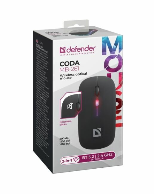 Мышь беспроводная Defender, MB-261, Coda, оптическая, чёрный