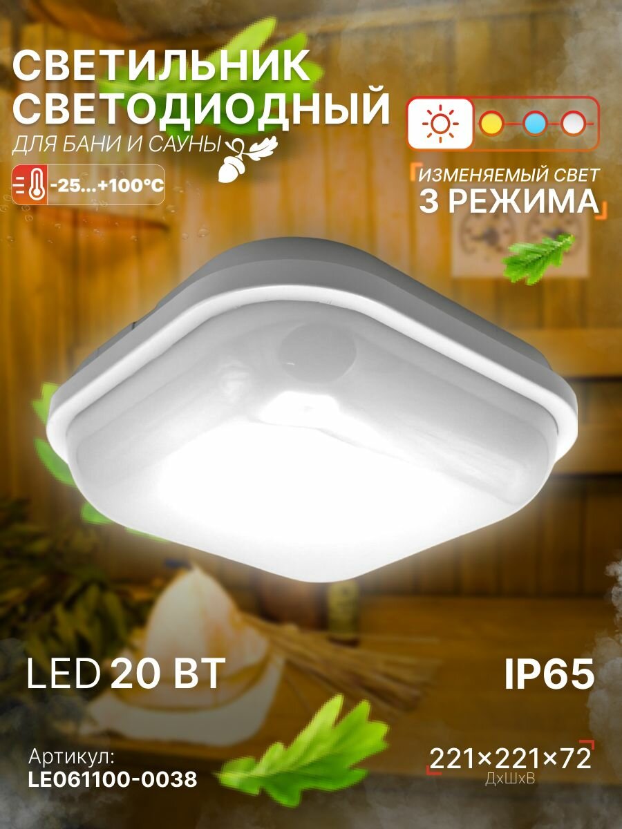Светильник светодиодный накладной для сауны и бани жкх 20Вт