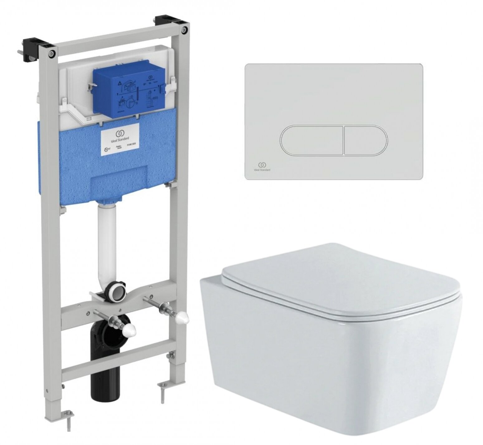Комплект 3 в 1 инсталляция Ideal Standard + Унитаз подвесной AQUATEK Либра New AQ1148N-00 + кнопка хром