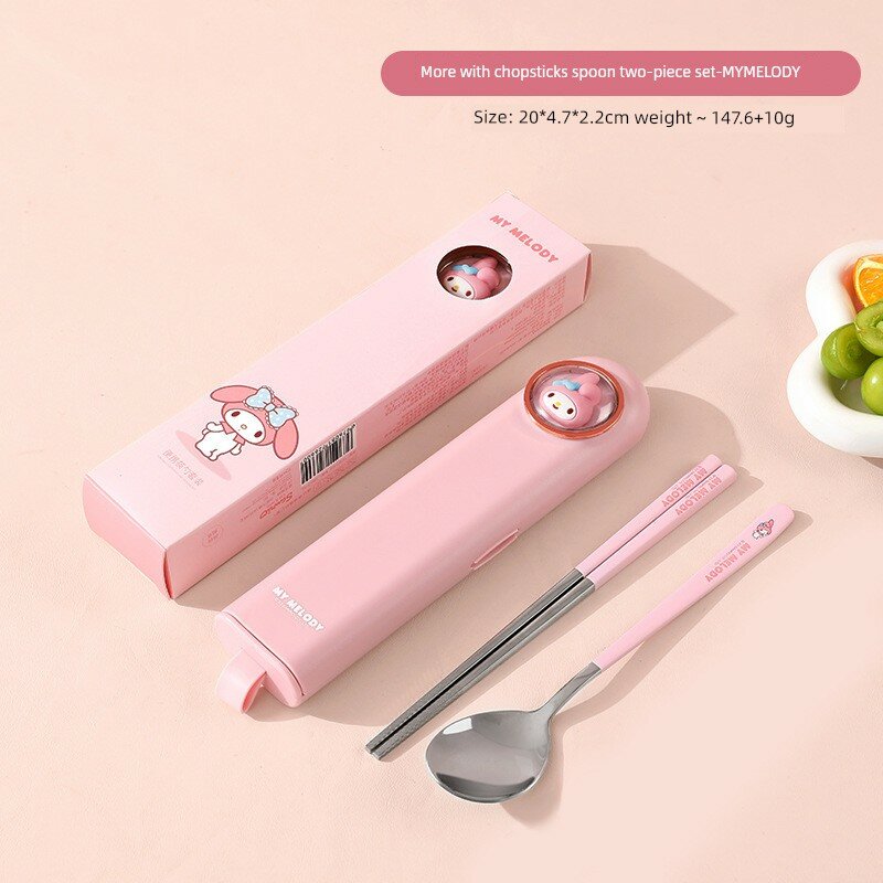 Набор палочек для еды и ложки Sanrio, портативный, из двух предметов, посуда My Melody, специально для офисных