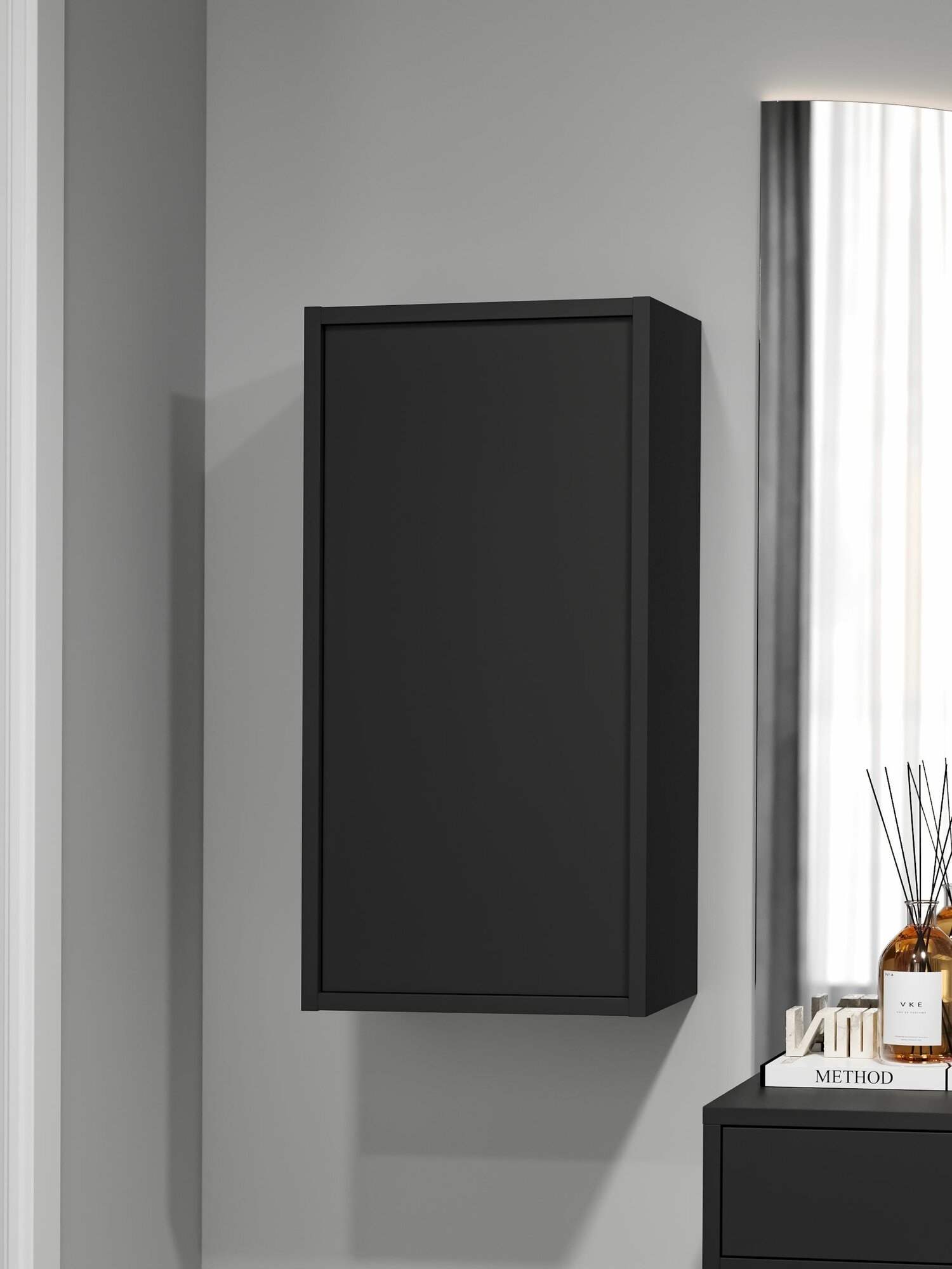 Шкафчик навесной 66х33х25 см черный, открывание от нажатия push pull