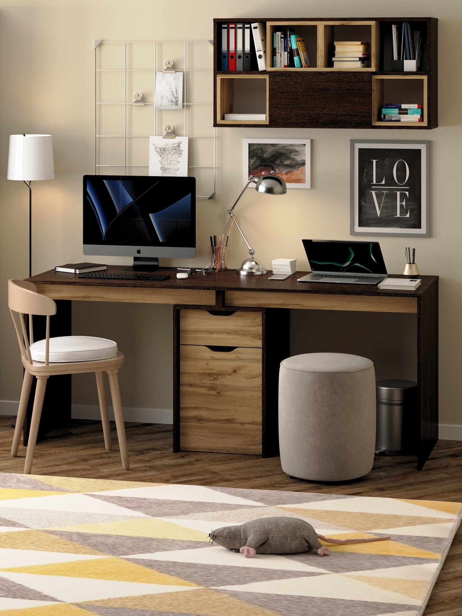 Есэндвич Grand Лаворо 6 Письменный стол для двоих, двойной, с тумбой 180х60х75 см (Венге/Дуб Вотан)