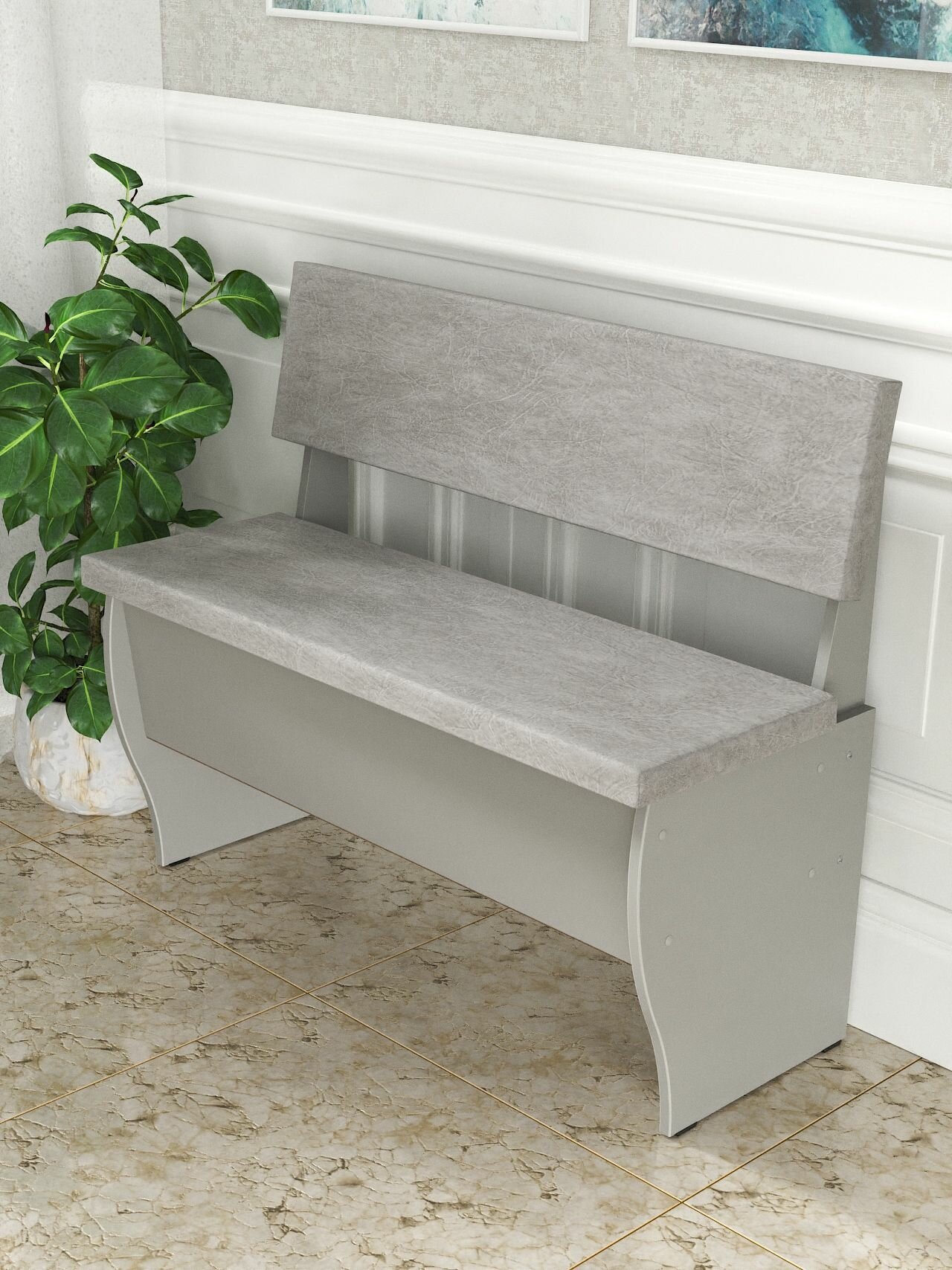 Скамья с мягкими сиденьем и спинкой, потайной ящик