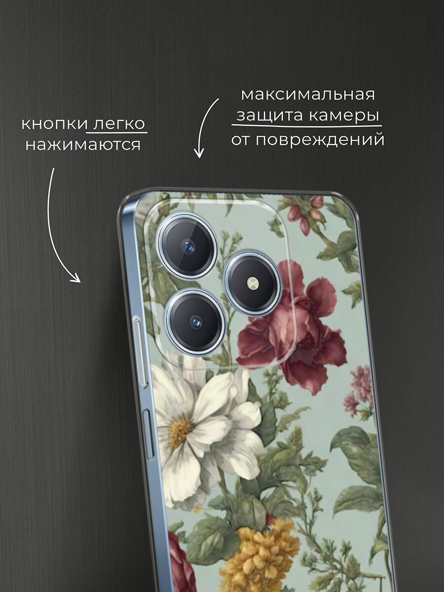Чехол на Realme C63 / Реалми С63 с принтом Акварельные красные цветы — фото 1
