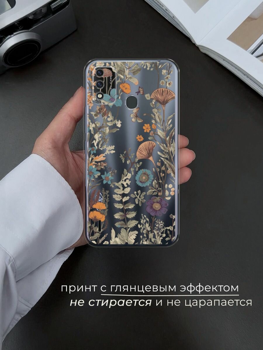 Силиконовый чехол на Itel A48 / Ител А48 с принтом Сухоцветы и бабочка — фото 1