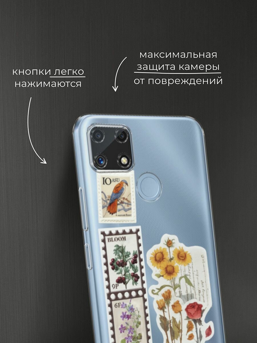 Чехол на Realme C25/C25s / Реалми С25/C25s с принтом Марки с цветами — фото 1