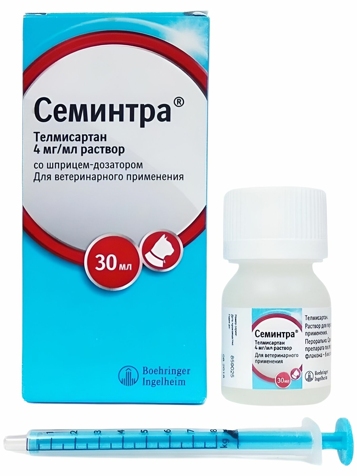Семинтра 4 мг/мл, флакон 30 мл препарат для снижения уровня протеинурии при хронической болезни почек у кошек, срок 01.2028г.