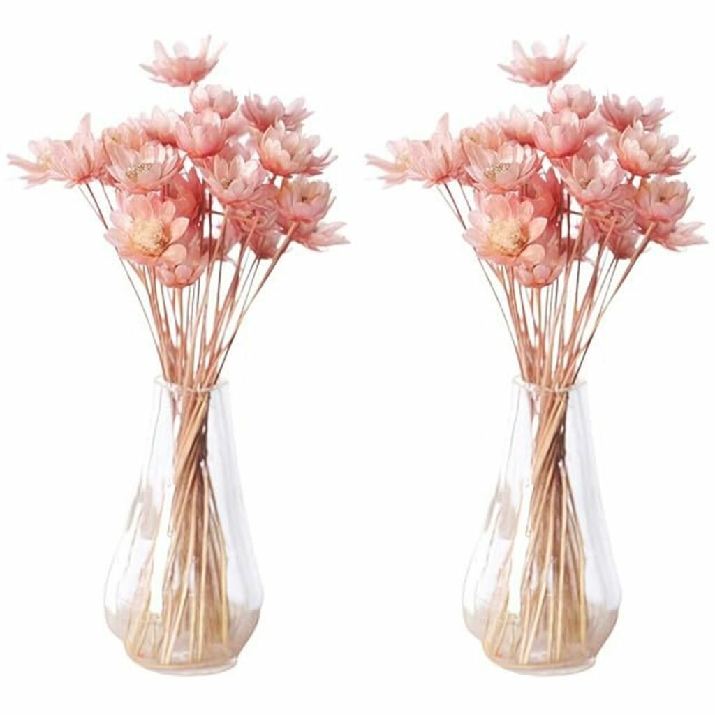 Набор из 2 миниатюрных цветочных композиций в стеклянной вазе с сухоцветами масштабе 1:12 - розовый