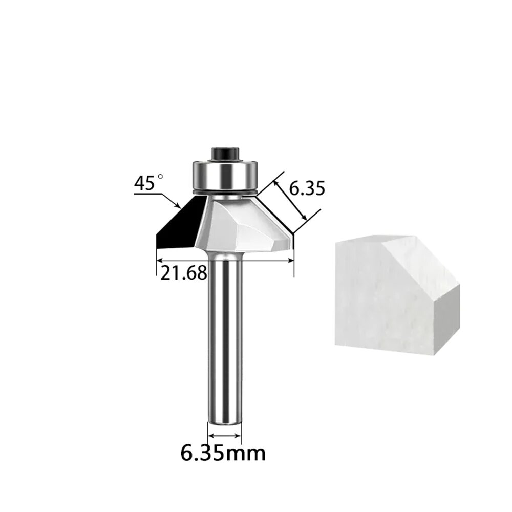 Алмазные 45-градусные фрезы для формирования фаски с подшипником для снятия фаски с ЧПУ, режущие инструменты по дереву, деревообрабатывающий фрезерный станок