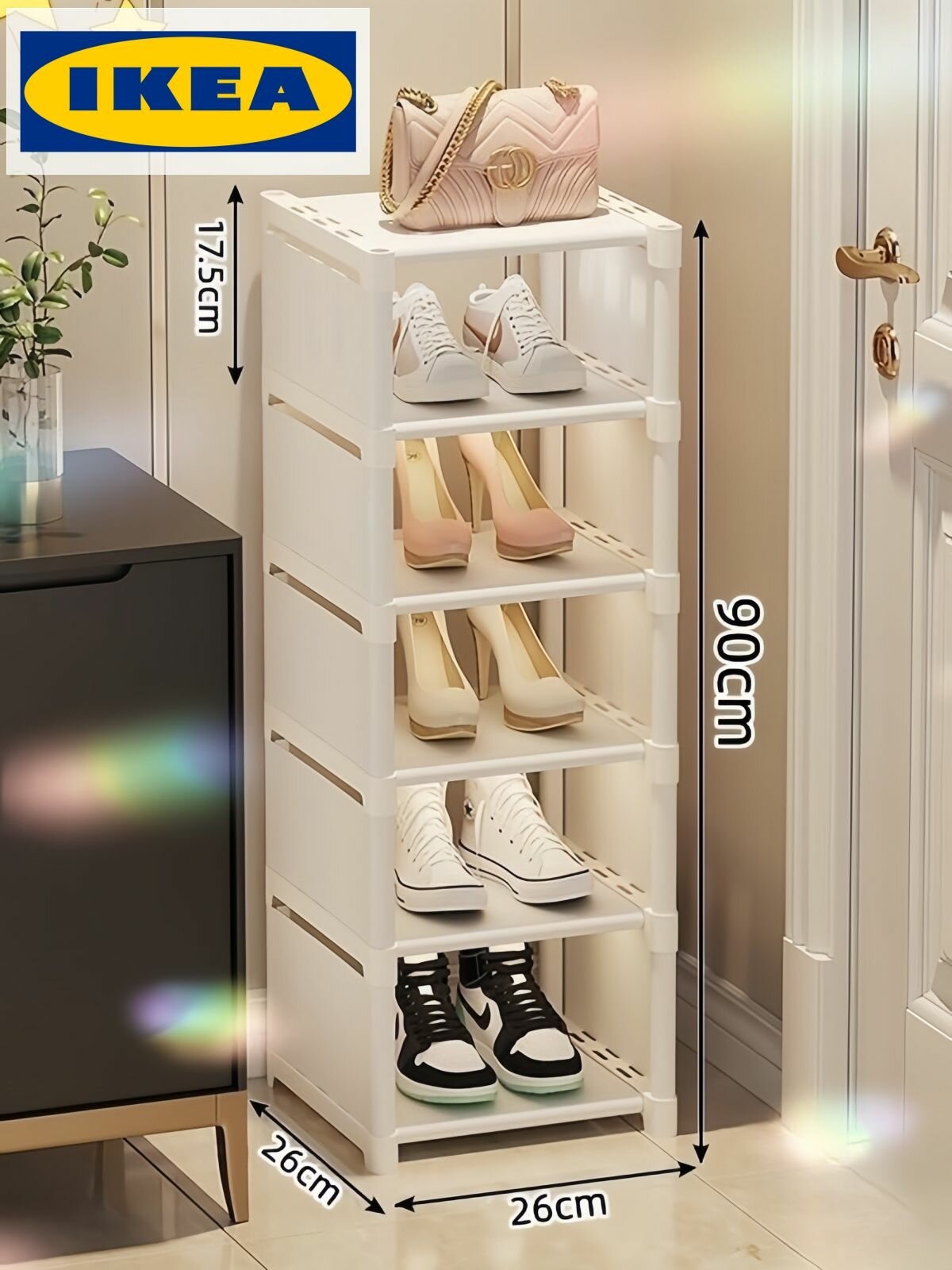 Обувница для обуви, Трубка из сплава + ткань + пластиковый кронштейн, Пять слоев, белое