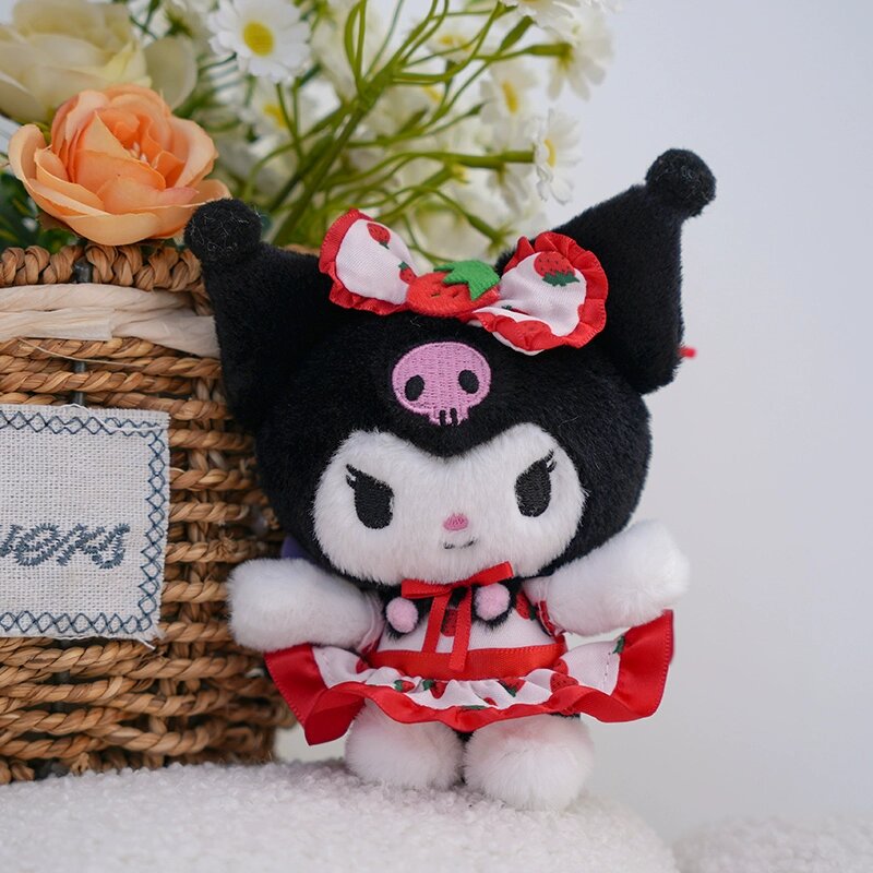 Маленький брелок-подвеска Hello Kitty, плюшевая игрушка-кошка, украшение для рюкзака для девочек Красная клубника -