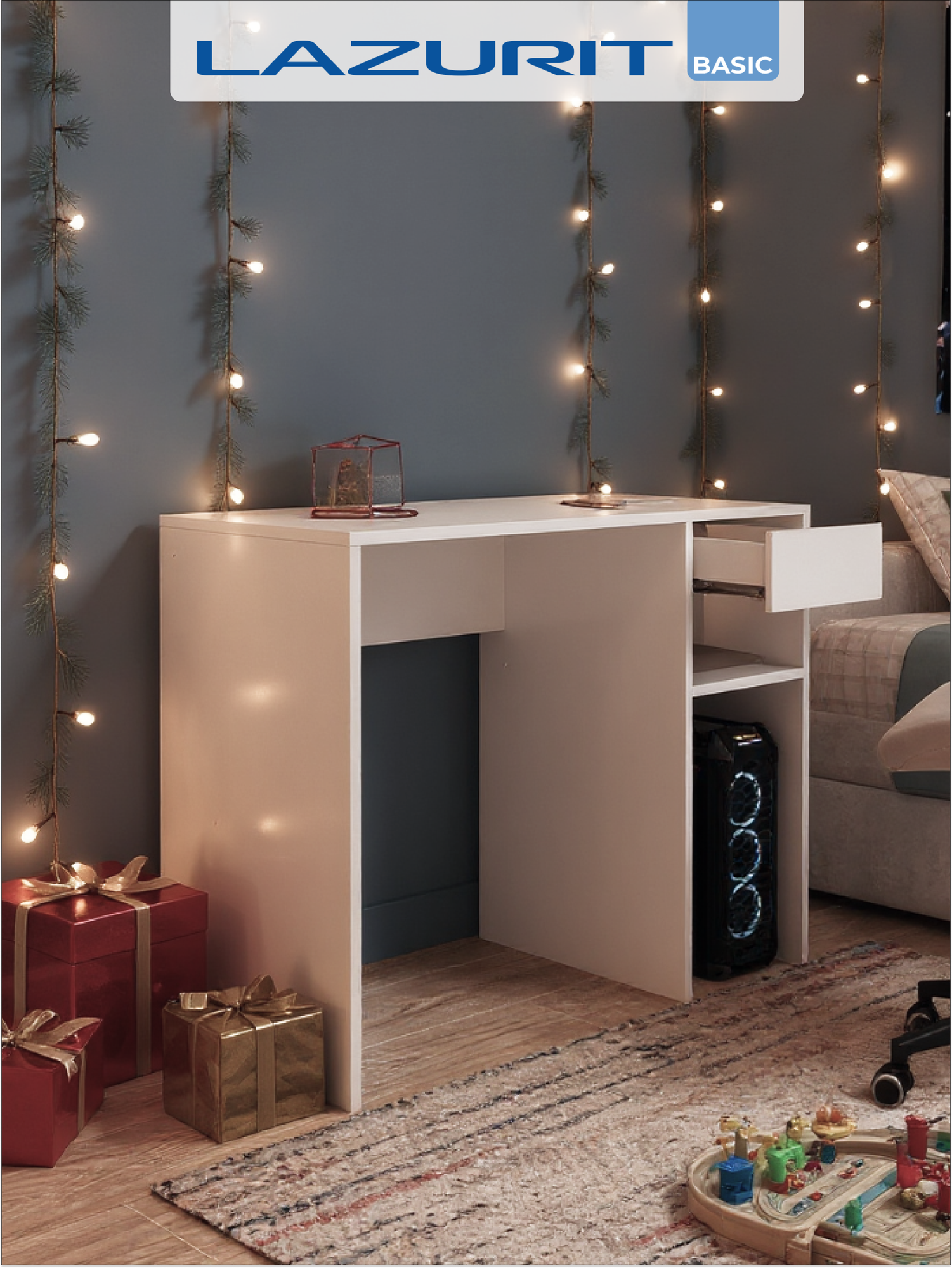 Стол компьютерный Lazurit Эльбрус стол письменный для школьника с ящиком и полкой белый 90х75х45 см с нишей для ПК