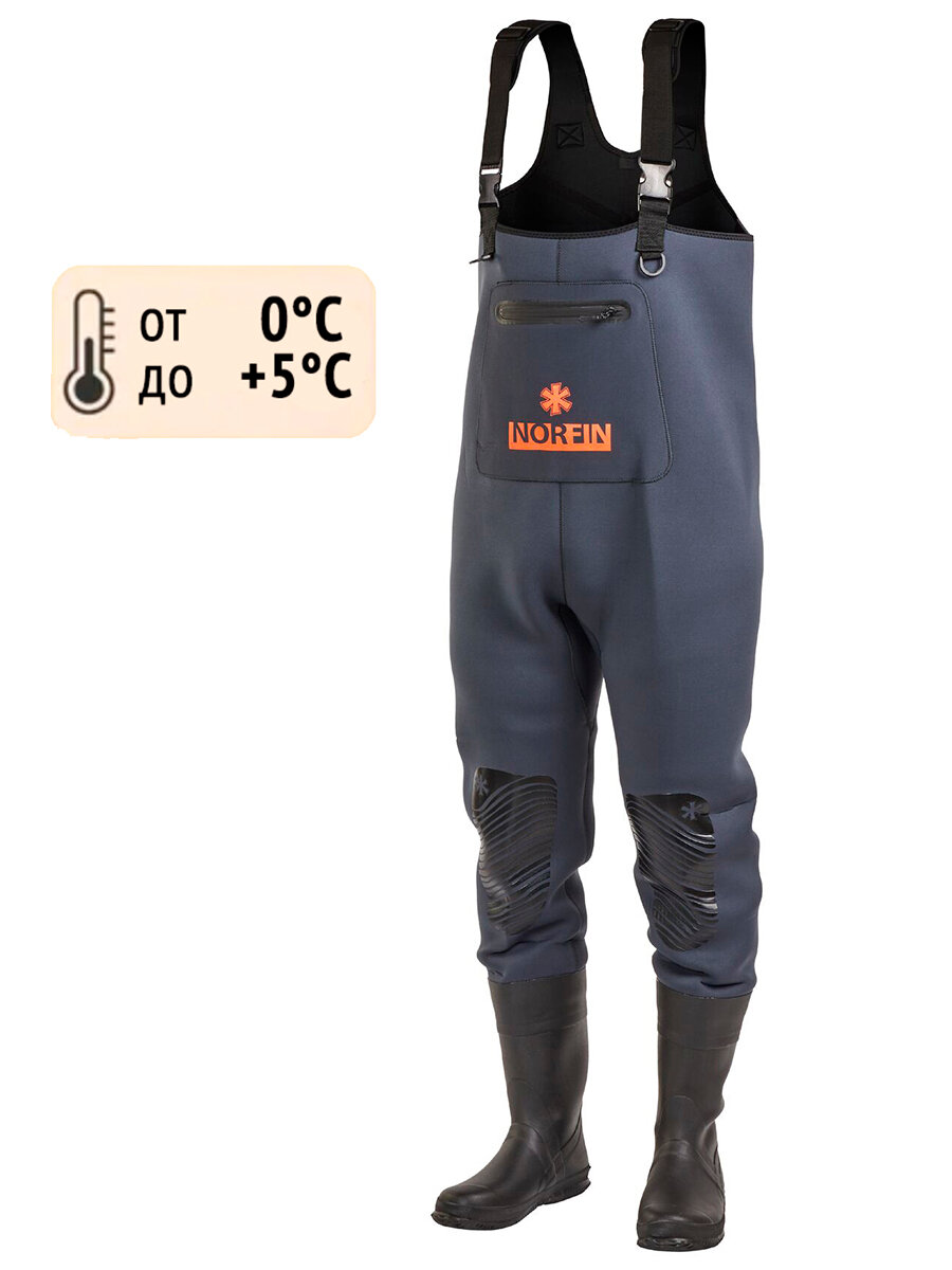Полукомбинезон забродный Norfin SHADOW NEOPRENE BOOTFOOT р.43-M с сапогами резина