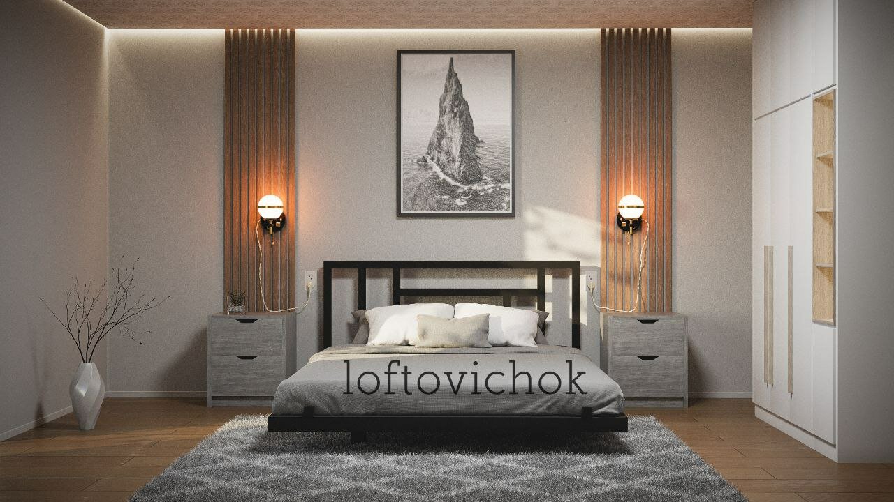 Парящая кровать LOFT 180*190 см , чёрная , металлическая , без крепления к стене