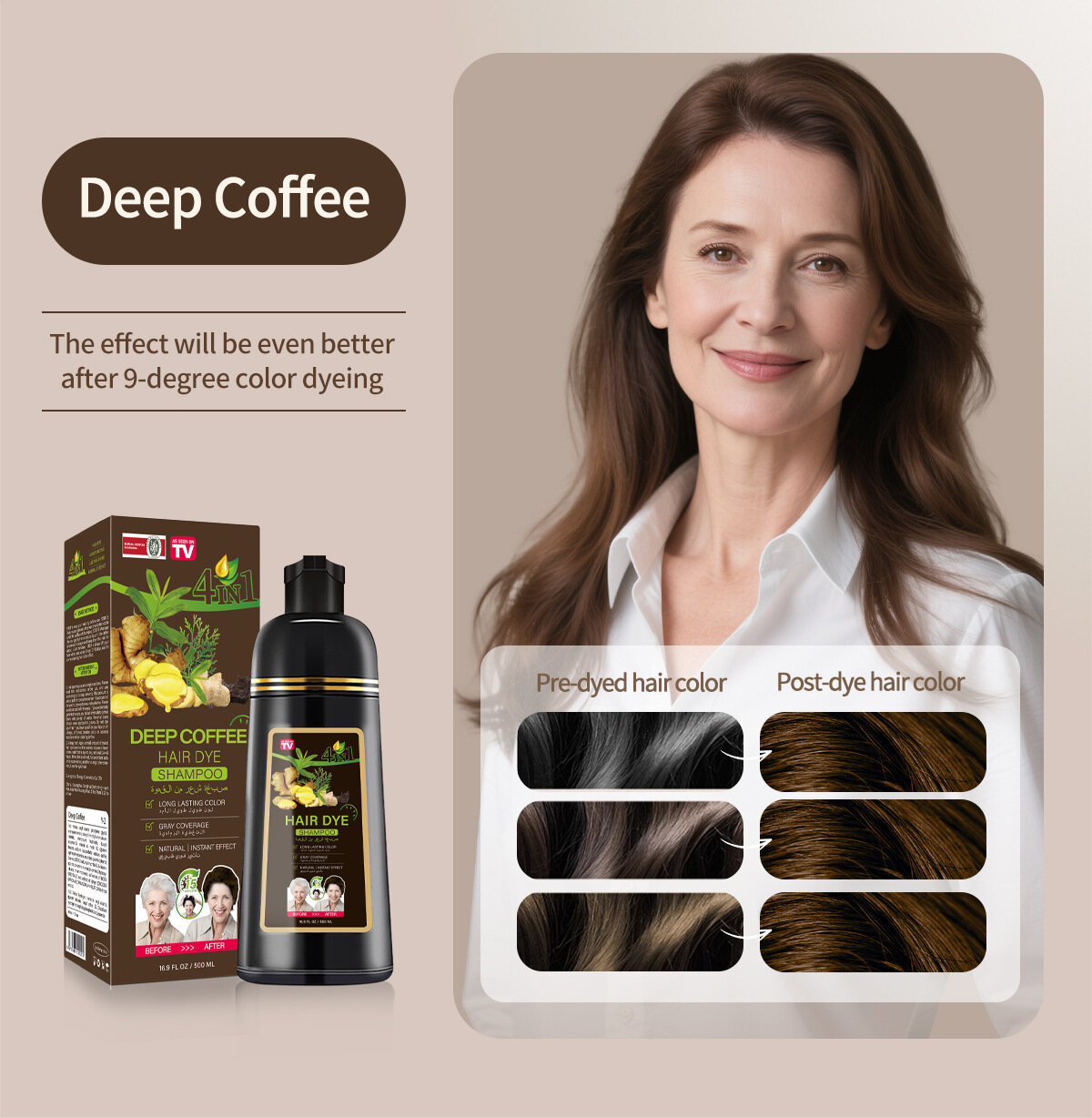 Безаммиачная пенящаяся краска для волос на растительной основе, мягкое окрашивание без раздражения, фитокератин, экстракт имбиря, лосьон,1, caramel brown,500