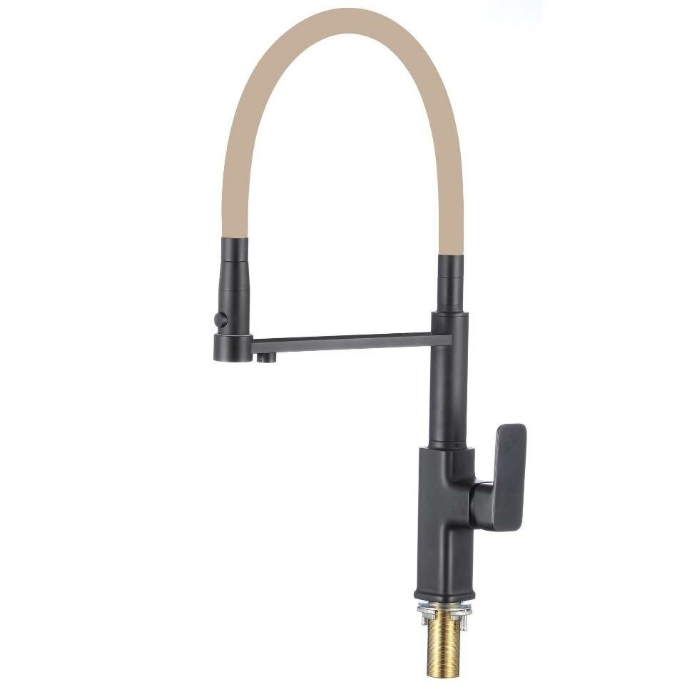 Смеситель для кухни Savol S-L1808H-12 черный бежевый, с гибким изливом и краном для питьевой воды, рычажный, латунь