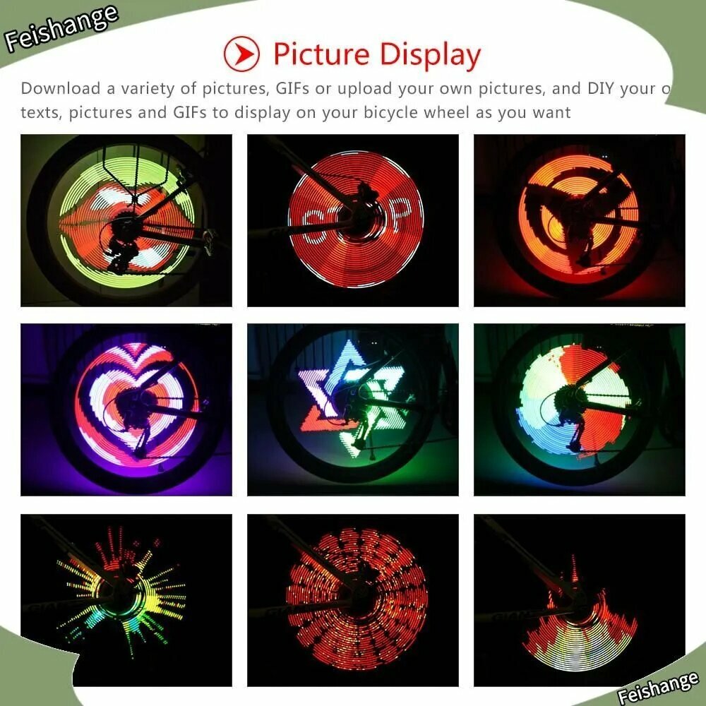 Программируемая лампа для колеса велосипеда, 64 ярких RGB LED, USB зарядка для любителей велопрогулок