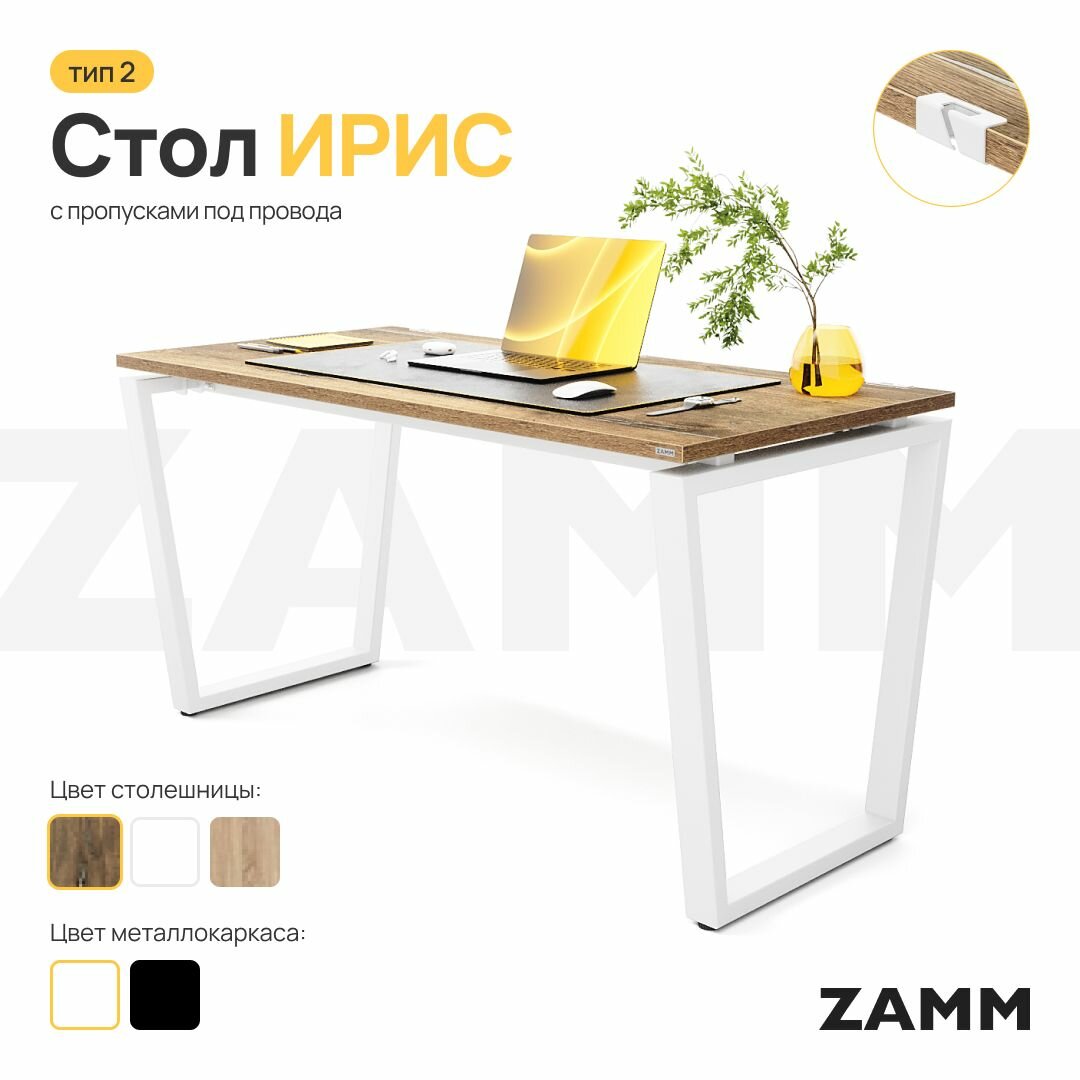 ZAMM Компьютерный стол Лофт, Письменный стол Ирис (Тип 2) с пропусками для проводов 160х70х75