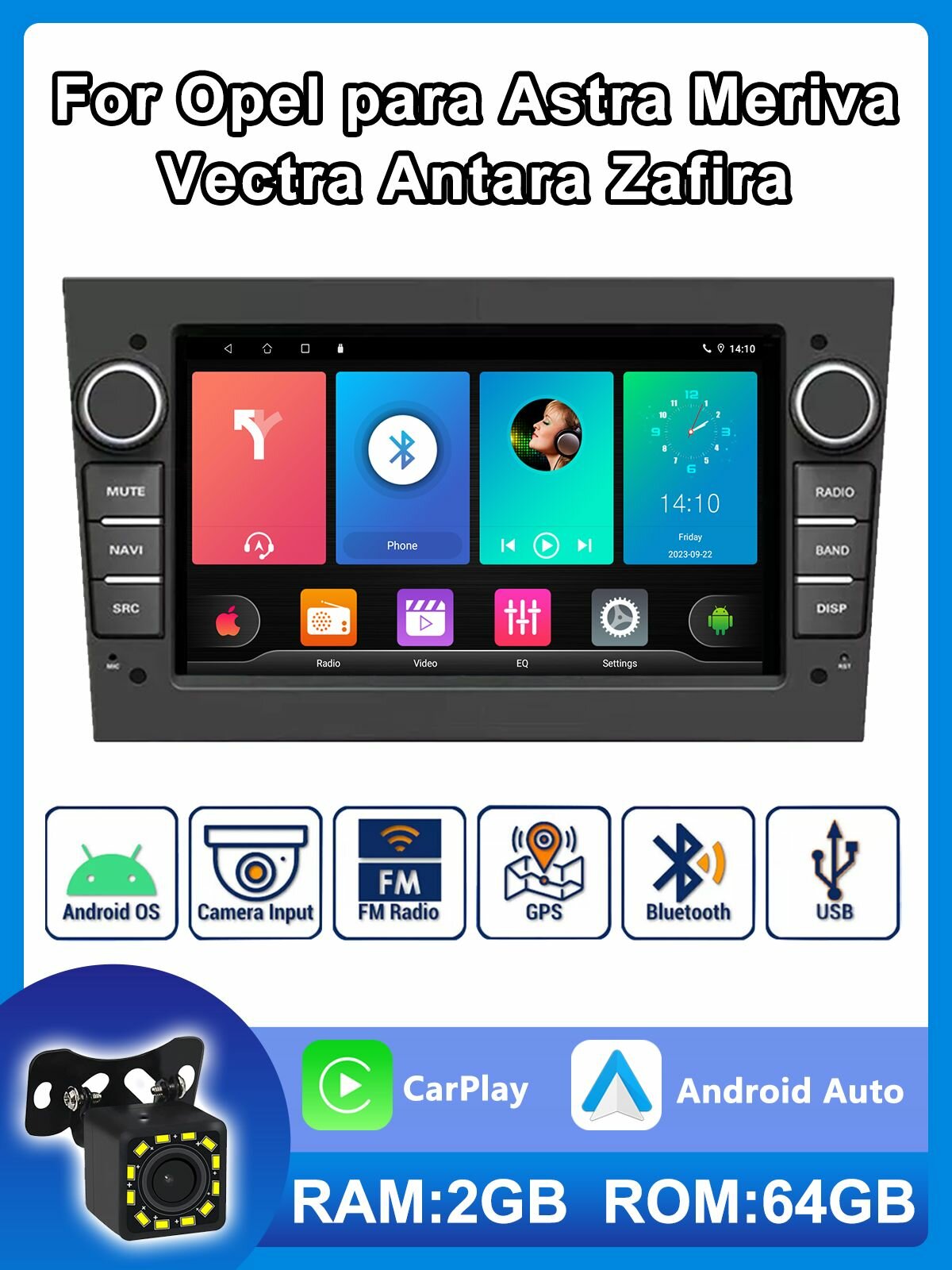 X-REAKO 7-inch Автомагнитола Android для Opel Astra H/J 2004, Zafira/Vivaro/Veda, RDS-IPS-Carplay-WiFi-SWC