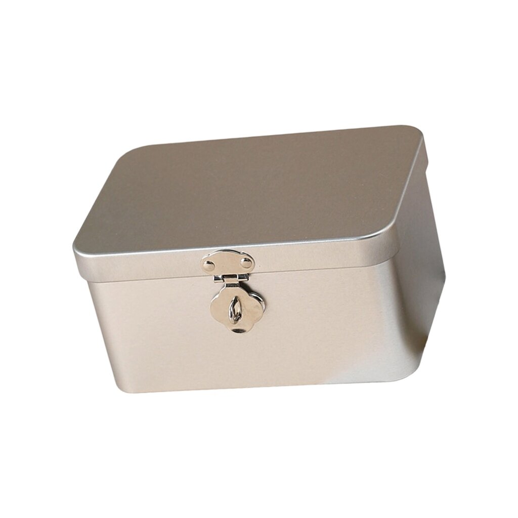 Ретро-жестяная коробка с замком для ключей настольная коробка для хранения-серебристый маленький (без замка)