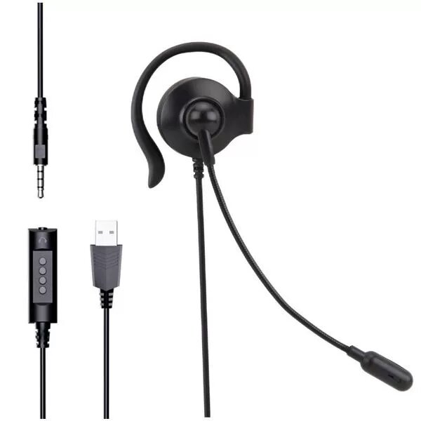 Однонаушник с адаптером 3.5 мм к USB для звуковой карты, универсальный проводной наушник для ПК с микрофоном