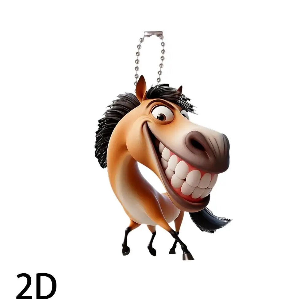 2D большой рот лошадь автомобиль кулон плоский акриловый забавный брелок праздничный подарок Декор интерьер автомобиля зеркало заднего вида подвеска на рюкзак