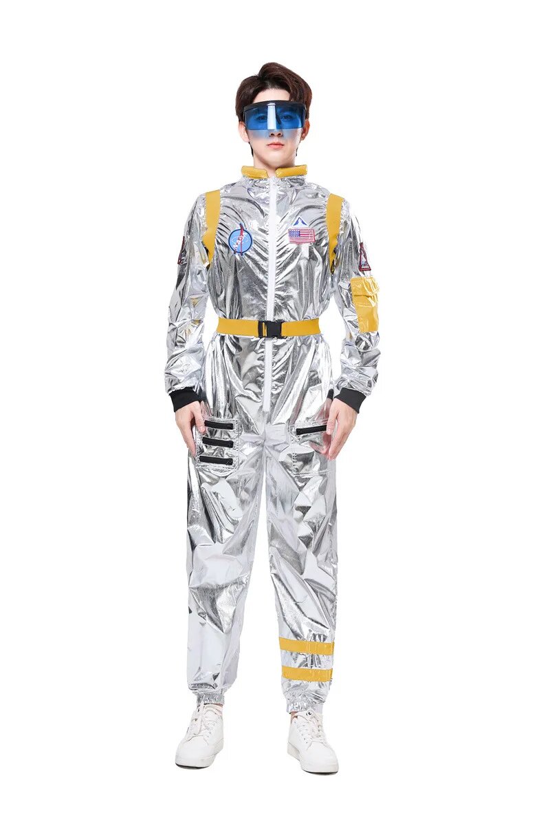 Серебряный костюм космонавта из полиэстера, взрослый S, Adult male yellow