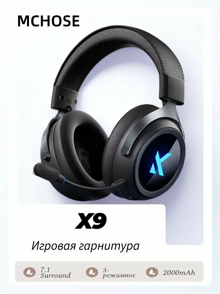 MCHOSE Наушники с микрофоном MCHOSE X9, Bluetooth, USB, черный, черно-серый