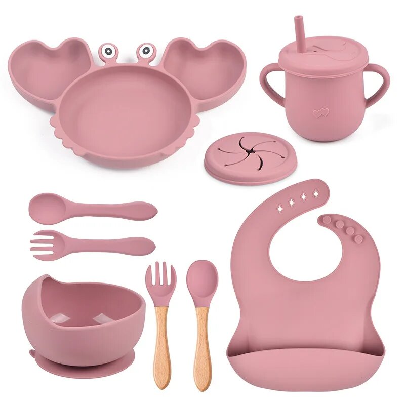 Детская силиконовая посуда для кормления 9 шт Розовый, 9pcs Y19