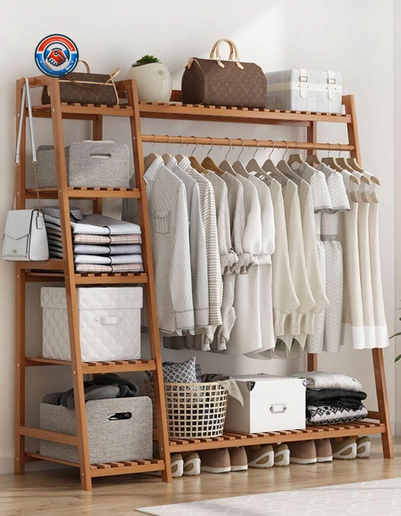 Напольная вешалка для прихожей, деревянная гардеробная система хранения одежды и аксессуаров, компактная стойка для спальни и коридора, устойчивый деревянный каркас