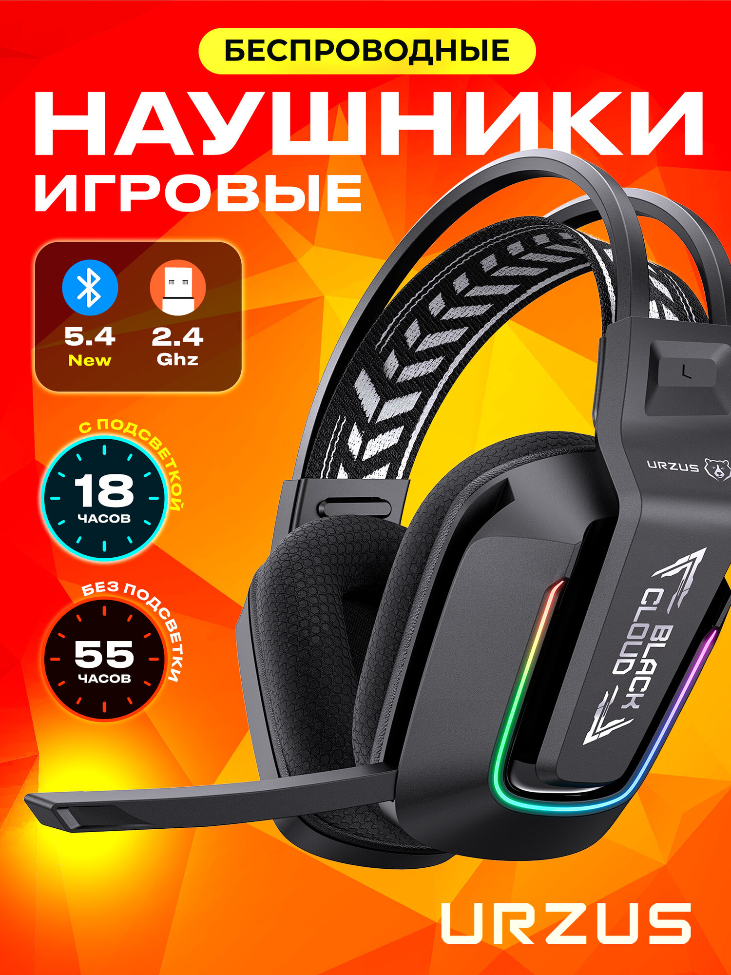 Наушники беспроводные игровые для ПК с микрофоном URZUS (UR-5524123)