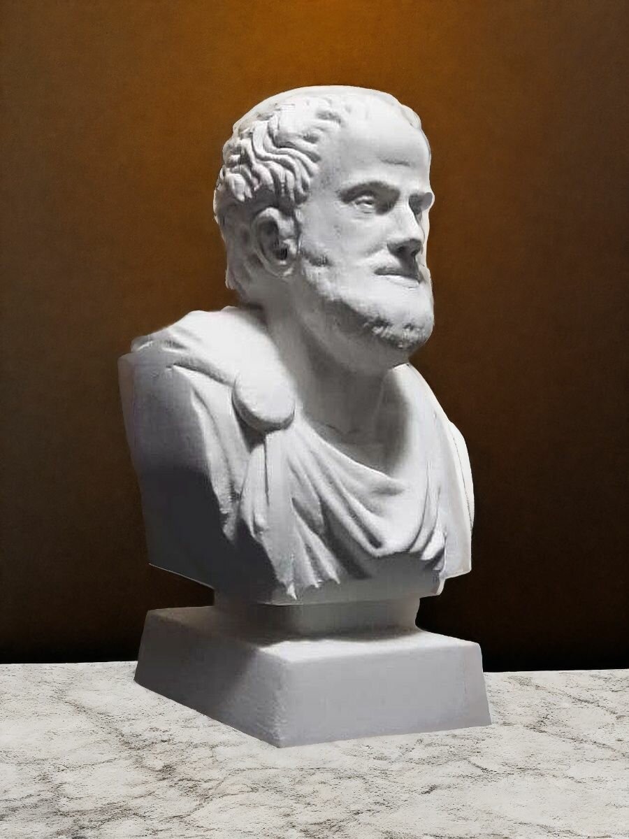 Бюст Аристотель в одеянии тога из камня BA457 на цоколе. 70мм. Белый