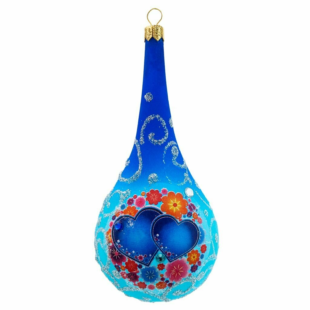 Елочная игрушка фигурка стеклянная "Росинка большая-2" д6см, h13см, ручная художественная роспись, подарочная упаковка
