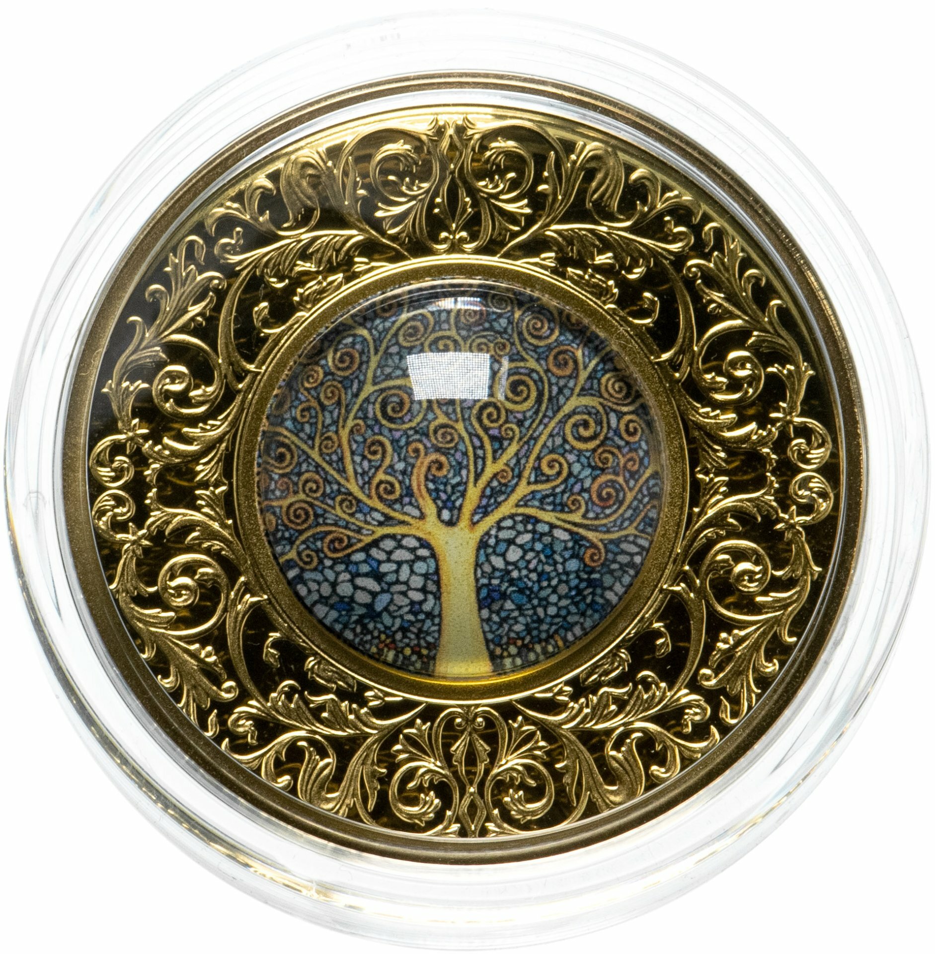 Камерун 500 франков 2021 "Голубое дерево счастья" в футляре с сертификатом, Серебро 999, в сохранности Proof