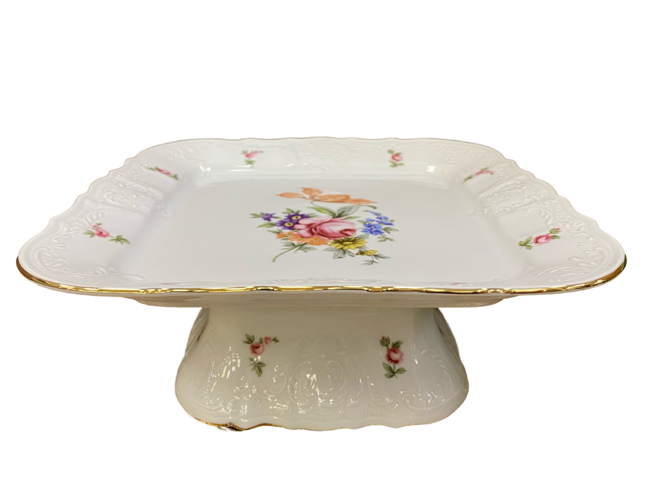 Поднос 26 см на квадратной ножке; "Bernadotte", декор "Мейсенский букет", Thun/ БТФ1456